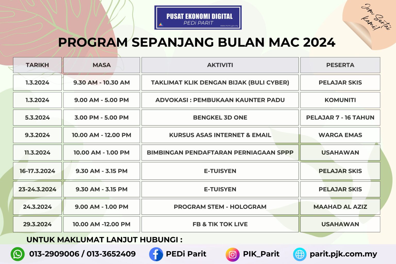 Jadual Aktiviti Mac 2024 – NADI Parit